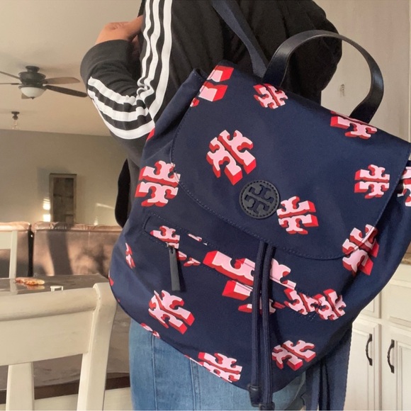 Tory Burch | Bags | Tory Burch Dark Blue And Red Pattern Backpack ...